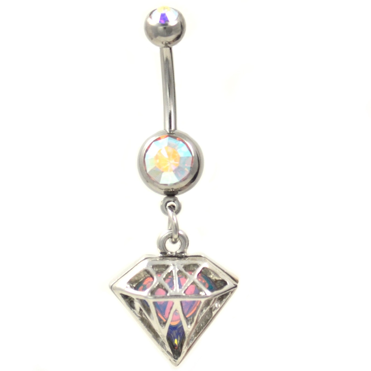 Iridescent Background Steel Diamond Belly Ring | BodyDazz.com