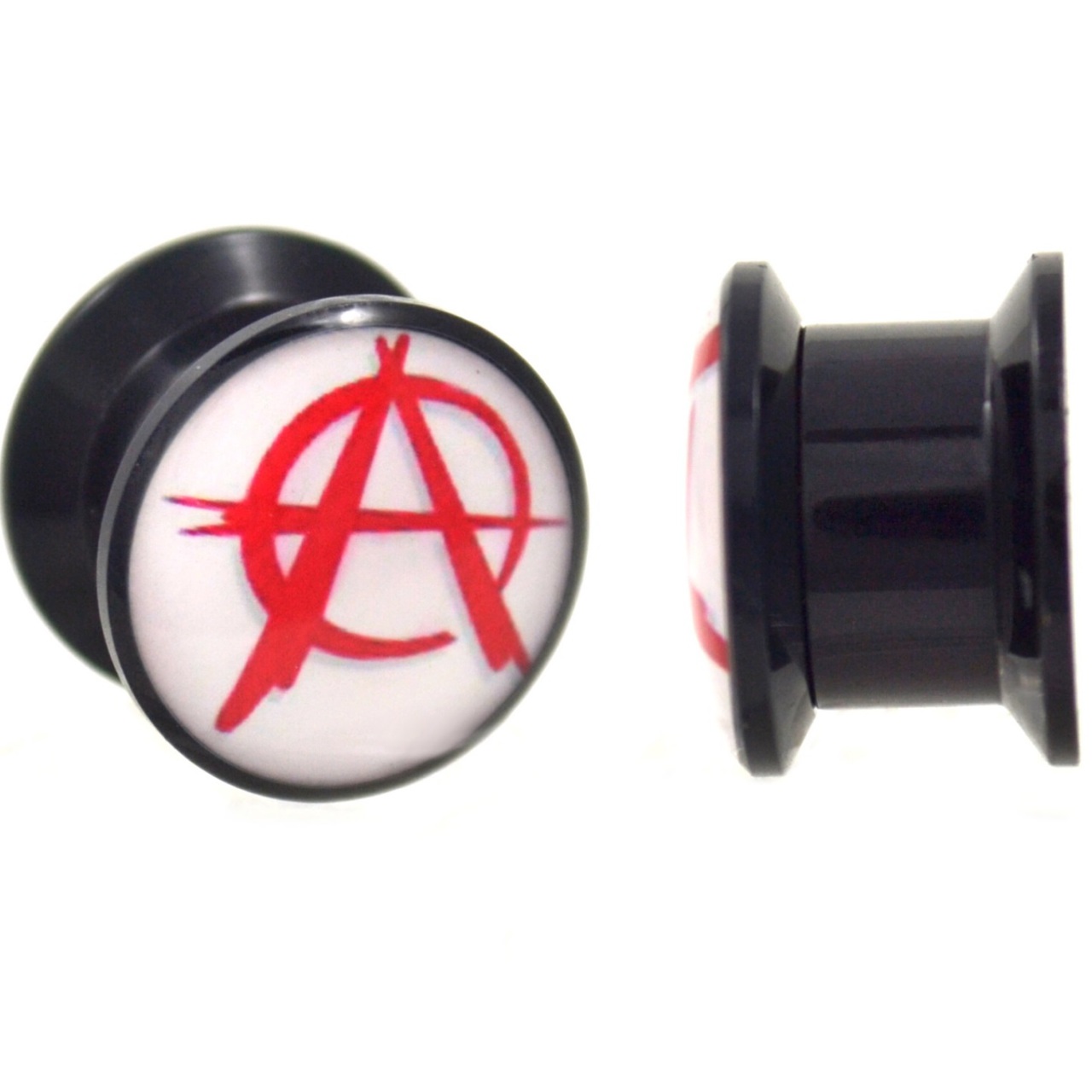 Red & White Anarchy Symbol Plugs (2g-13/16") | BodyDazz.com