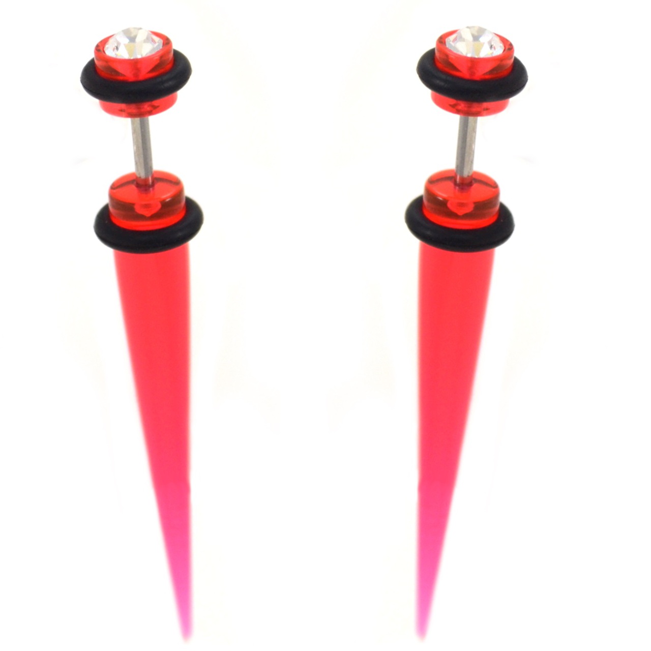 Red CZ Gem Top Fake Tapers Earrings (2g Look) | BodyDazz.com