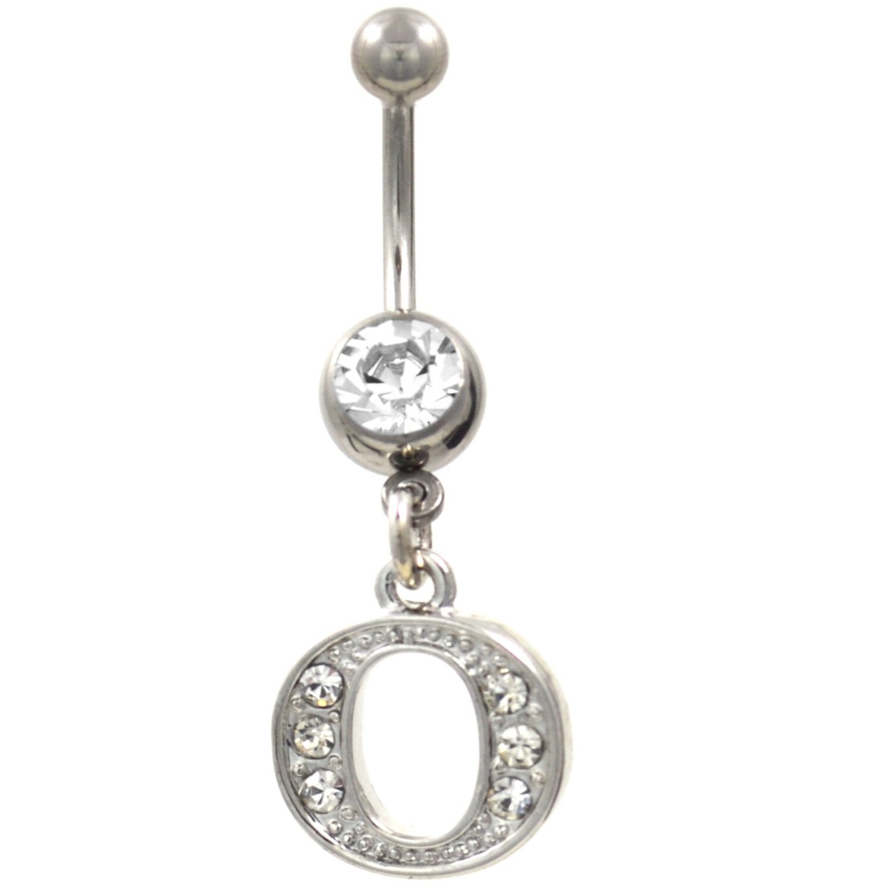 Initial Letter "O" Clear Gems Belly Button Ring | BodyDazz.com