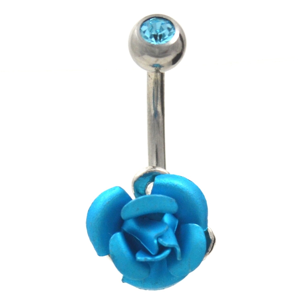 Aqua Blue Titanium Rose Bud Belly Ring | BodyDazz.com
