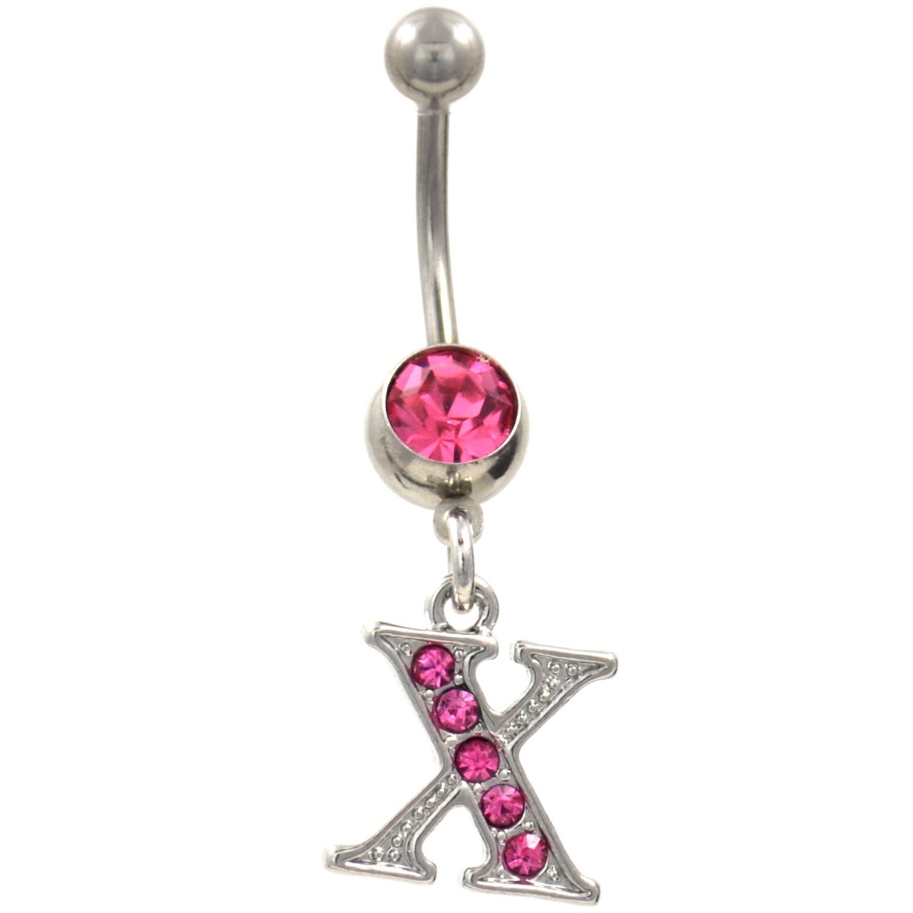Initial Letter "X" Pink Gems Belly Button Ring | BodyDazz.com