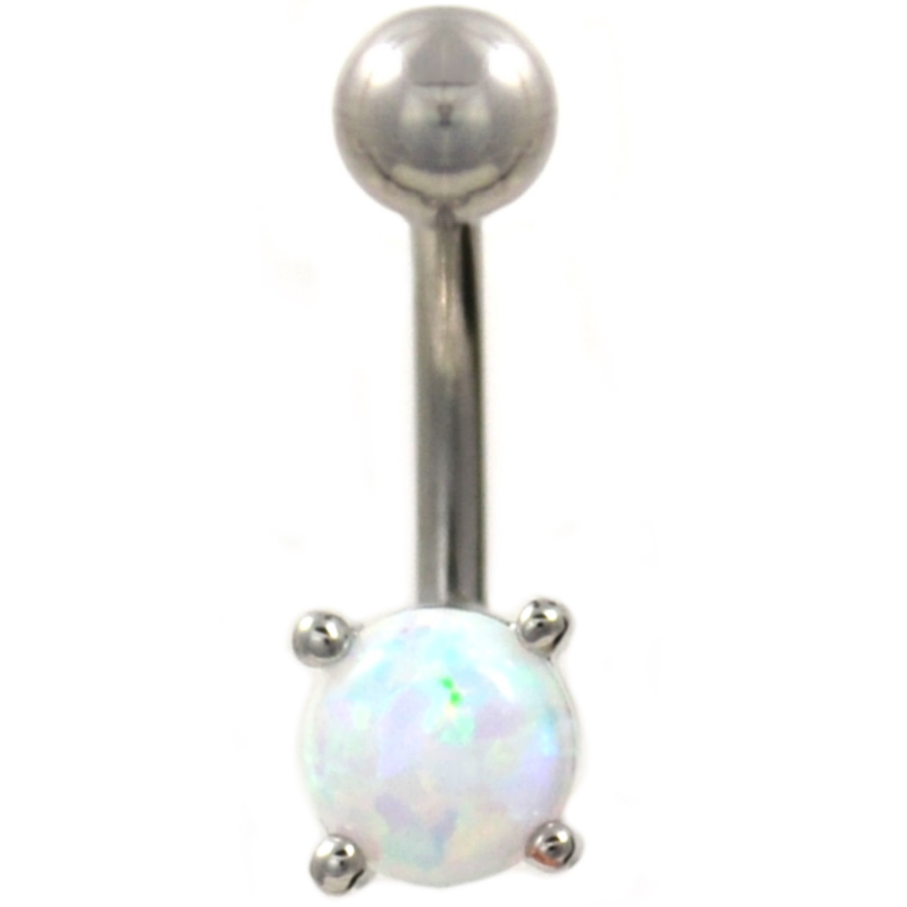 Prong Set Synthetic White Opal Belly Ring | BodyDazz.com