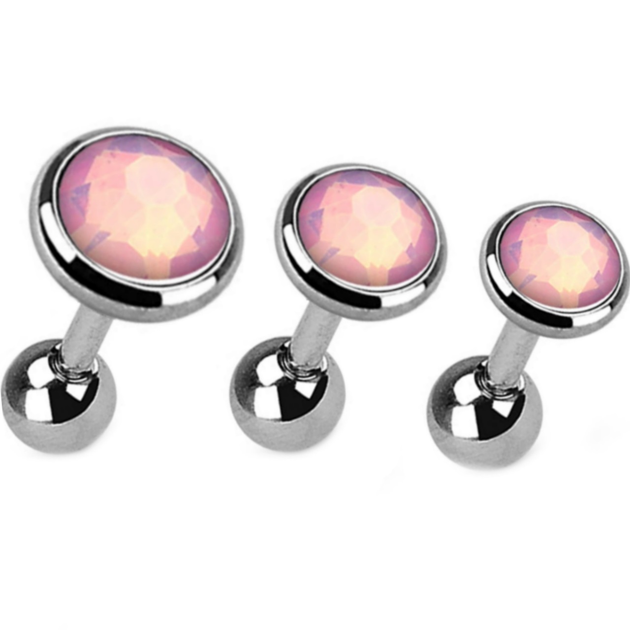 Set of 3 Pink Opalite Top Cartilage Barbells | BodyDazz.com