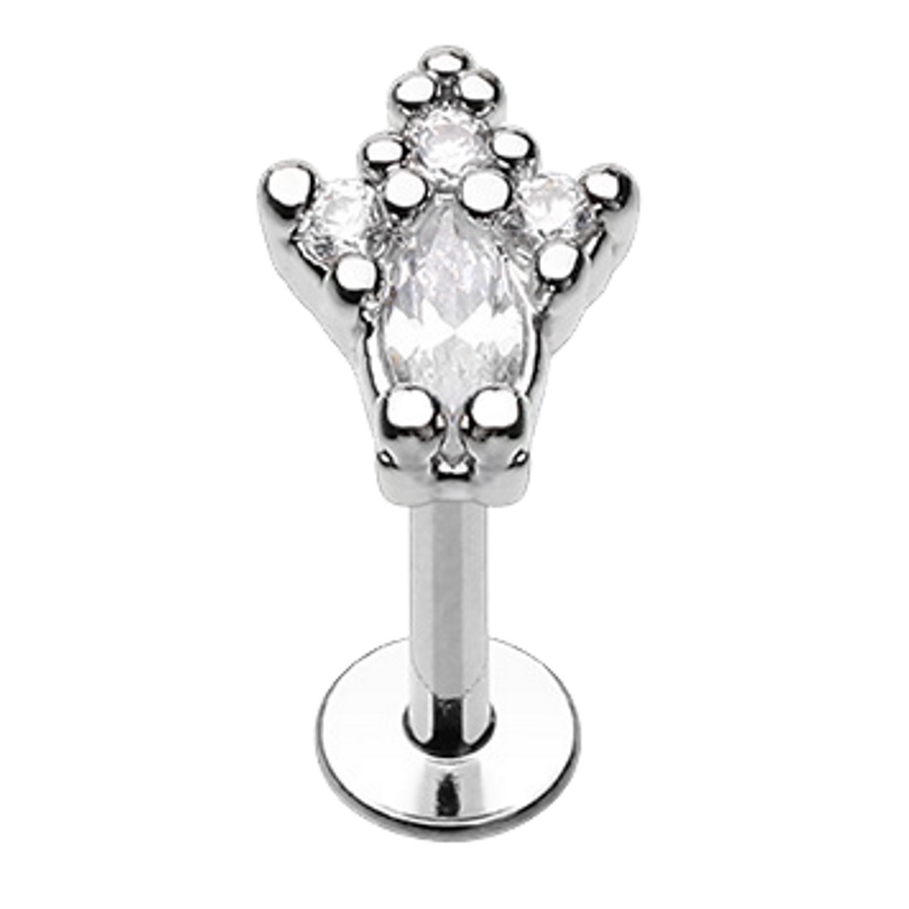 Victorian Style Clear Gem Steel Labret 16G | BodyDazz.com