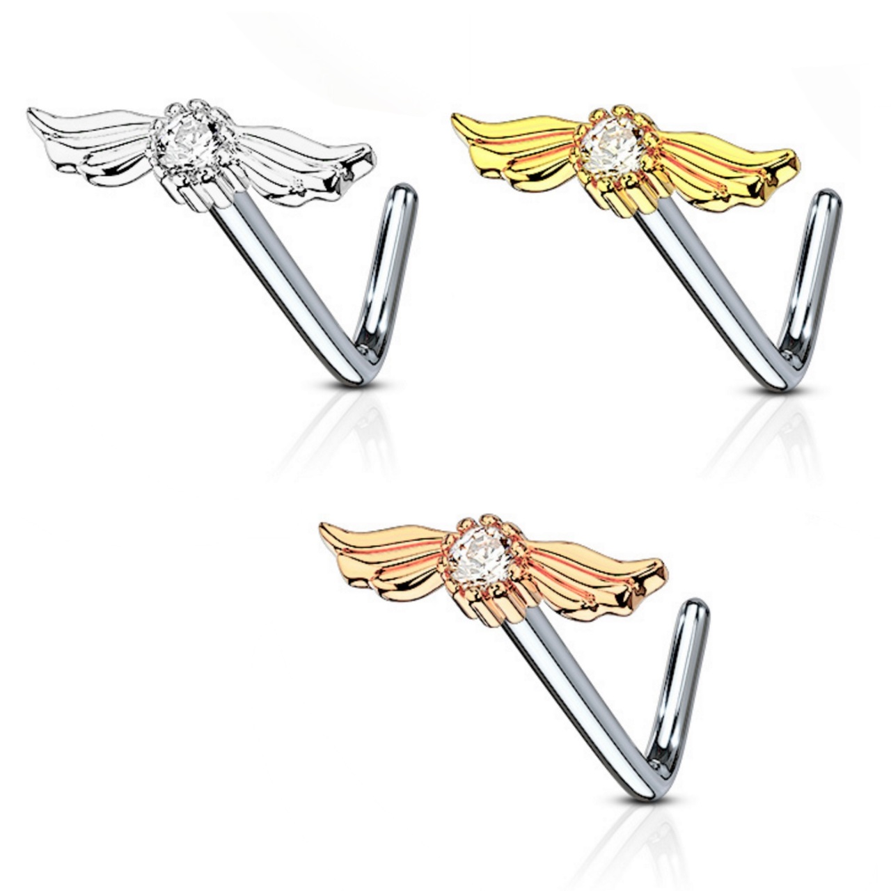 Angel Wings L Shaped Nose Ring 20G | BodyDazz.com
