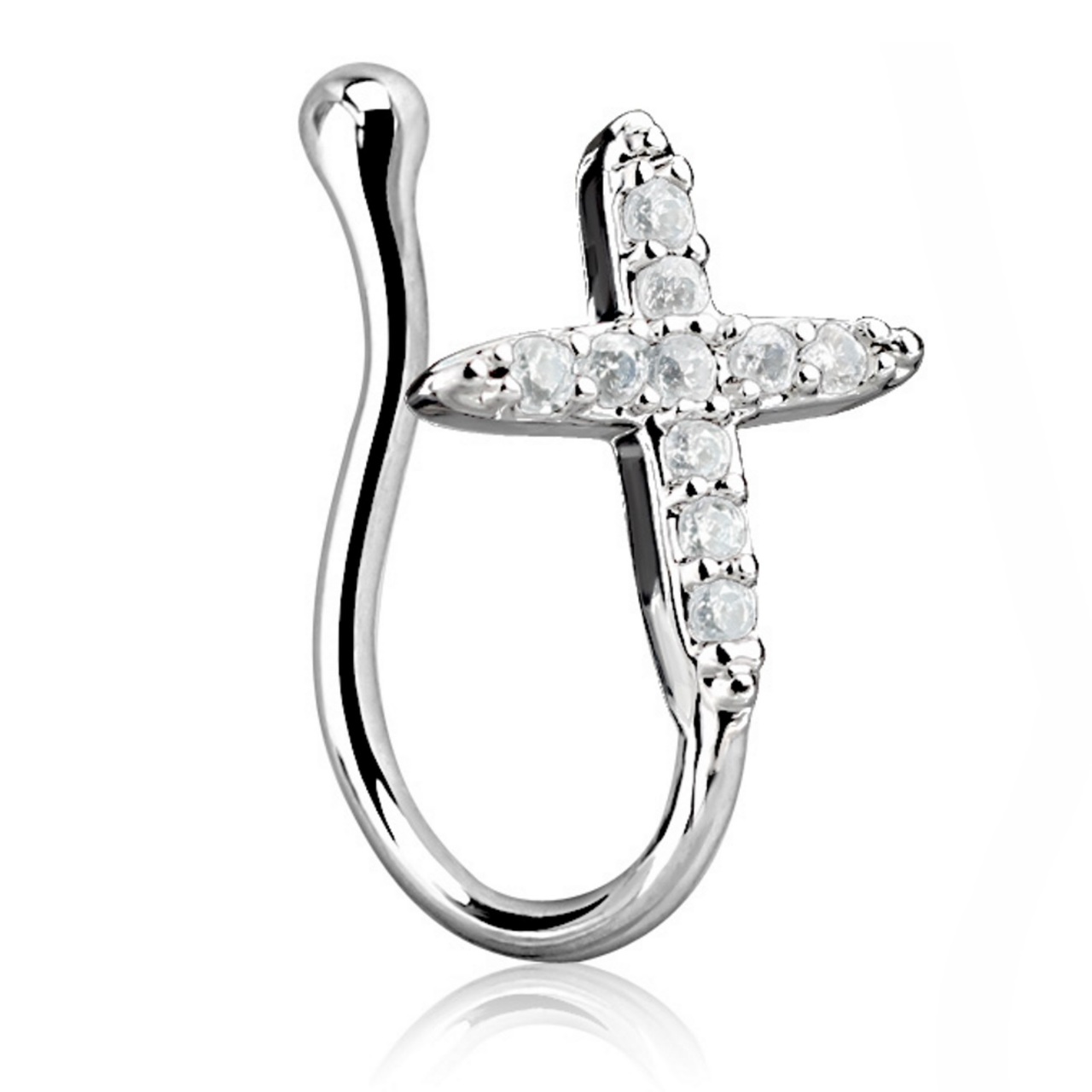 CZ Paved Cross Nose Ring Clip (Non-Piercing) | BodyDazz.com