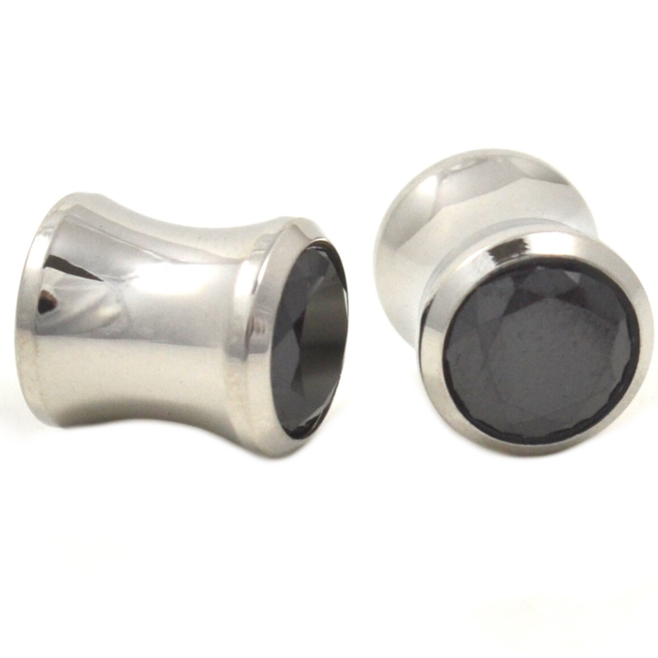 Black CZ Gem Steel Saddle Plugs (8g-00g) | BodyDazz.com