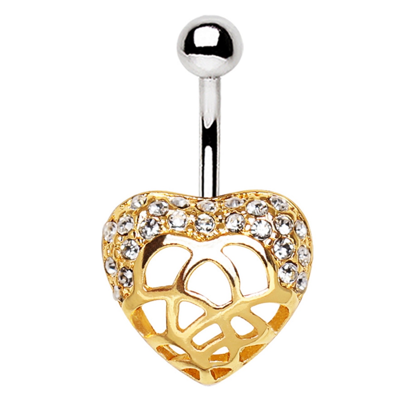 Two-Tone Ornate Heart Steel Belly Ring | BodyDazz.com