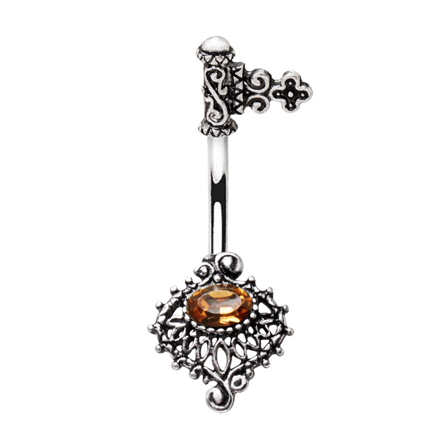 Ornate Skeleton Key Steel Belly Ring | BodyDazz.com