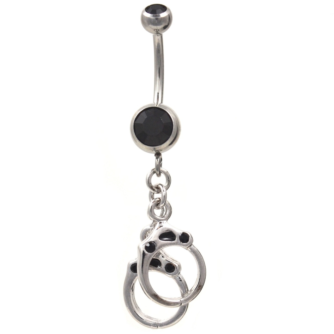 Pair of Handcuffs Black Jeweled Belly Ring | BodyDazz.com