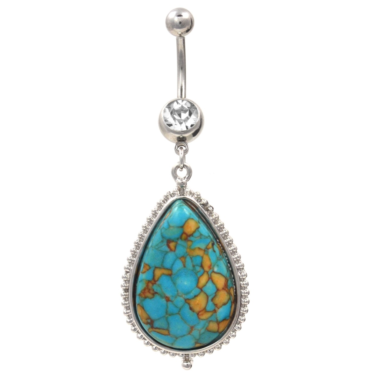 Large Turquoise Stone Tear Drop Dangle Belly Ring | BodyDazz.com