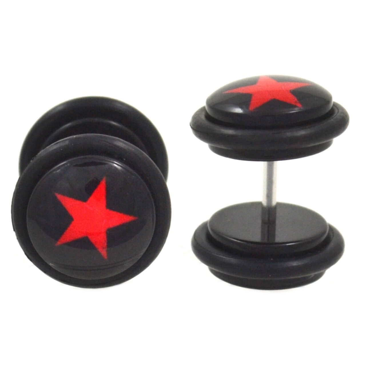 Black & Red Star Fake Plug Earrings (00g Look) | BodyDazz.com