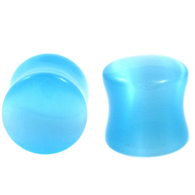 Blue Cat's Eye Gem Stone Ear Plugs (2g-5/8") | BodyDazz.com