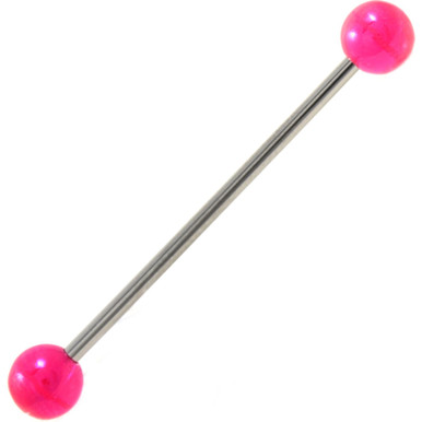 Metallic Pink Balls Industrial Barbell 14g 38mm | BodyDazz.com