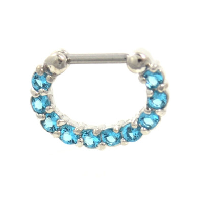 Fancy Aqua 10-Gem Steel Septum Clicker Jewelry 16G | BodyDazz.com