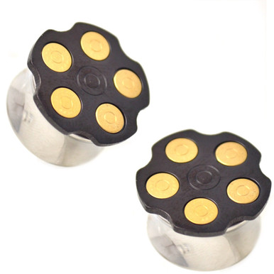 Gold Bullet Loaded Revolver Saddle Plugs (0g-5/8") | BodyDazz.com