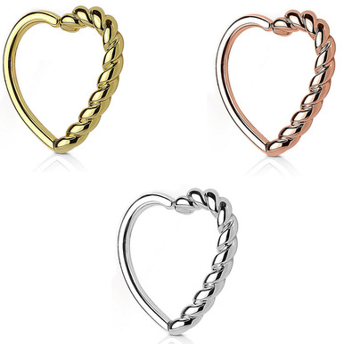 Twisted Heart Cartilage Daith Earring (Left Ear) | BodyDazz.com