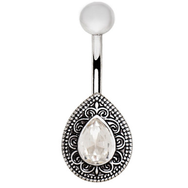 Ornate Teardrop Steel Belly Ring | BodyDazz.com
