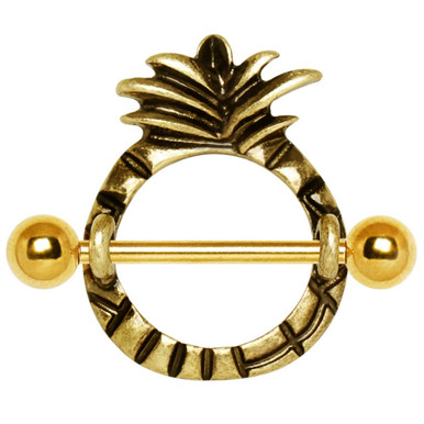 PAIR - Tropical Pineapple Shield Nipple Rings 14G 3/4" | BodyDazz