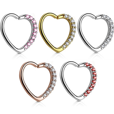 Heart w/CZ Gems Cartilage Daith Earring (Left Ear) | BodyDazz.com