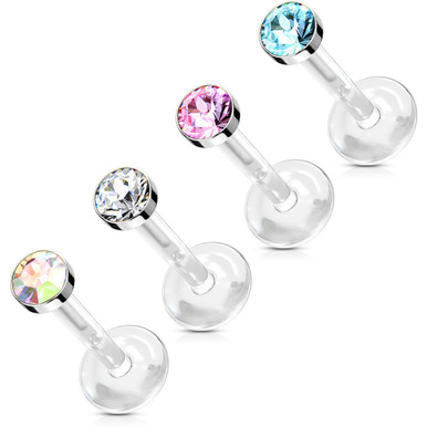 4PC Lot Crystal Push Top Flexible Bar Labret Studs | BodyDazz.com