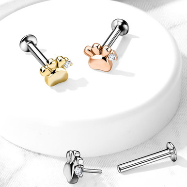 CZ Paw Threadless Push Top Labret Monroe Nose Ring | BodyDazz.com