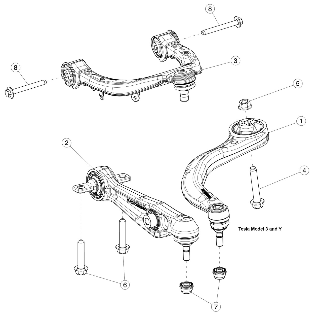Tesla Model 3/Y Front Upper Control Arm Assembly (3), LEFT HAND ...