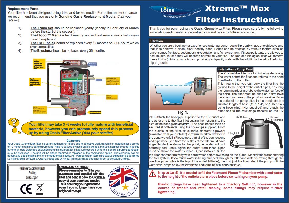 Instructions - Oasis Xtreme Max Filter (All Models) - Bradshaws Direct
