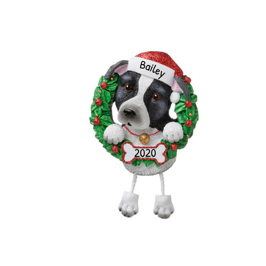 Personalized Pit Bull Christmas Wreath Paws Ornament - Ornaments by Elves