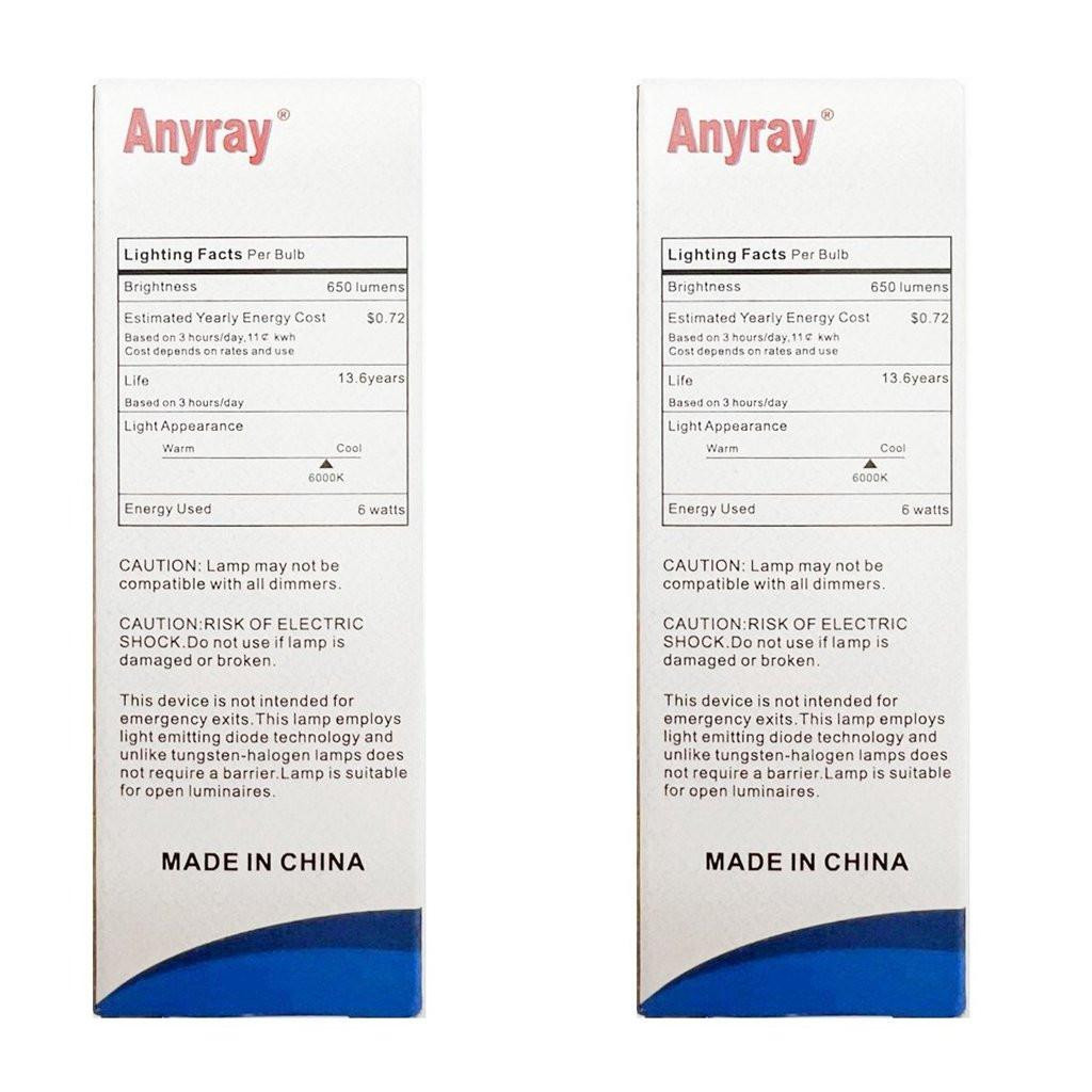 Anyray (2-Bulbs) B10/B11 LED 120V E17 60W Eq. Cool White