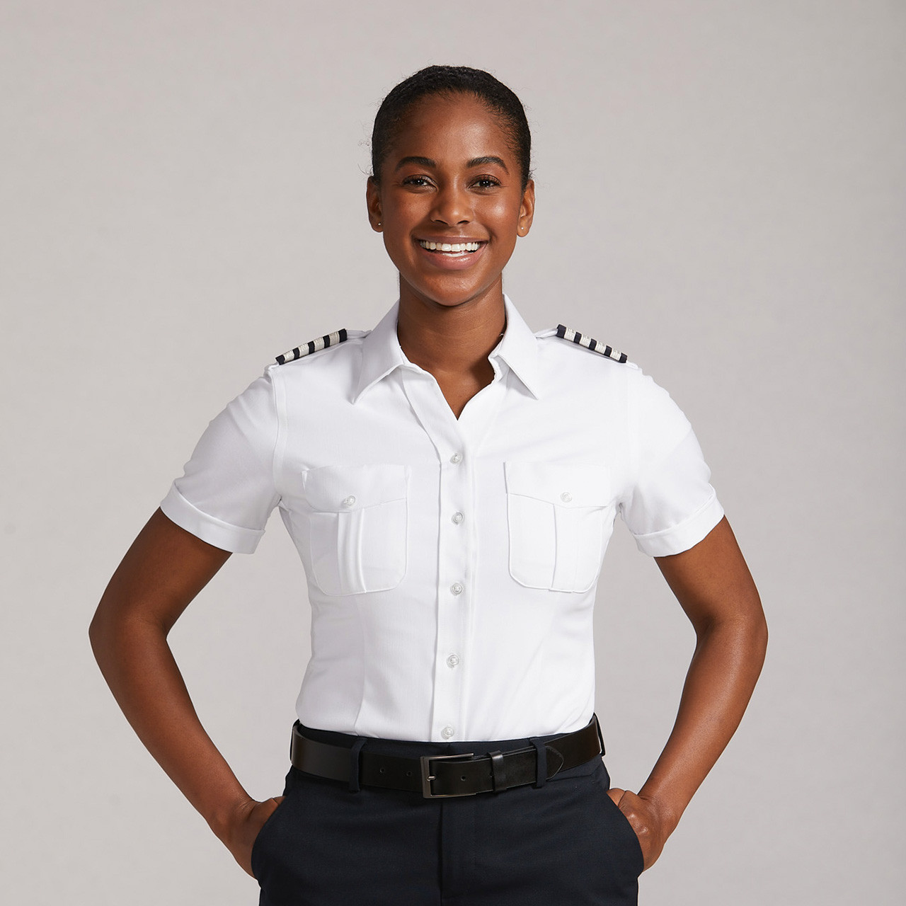 Women's Short Sleeve Pilot Shirt - Open Collar - White - Tropo - A Cut ...