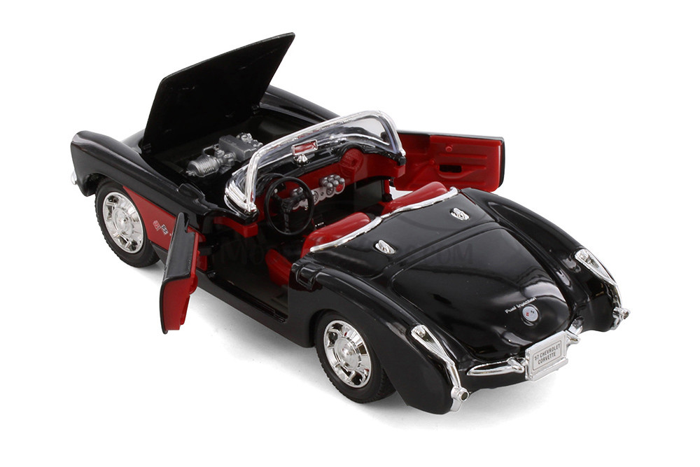 1957 Chevy Corvette Convertible, Black - Welly 29393 - 1/24 scale ...