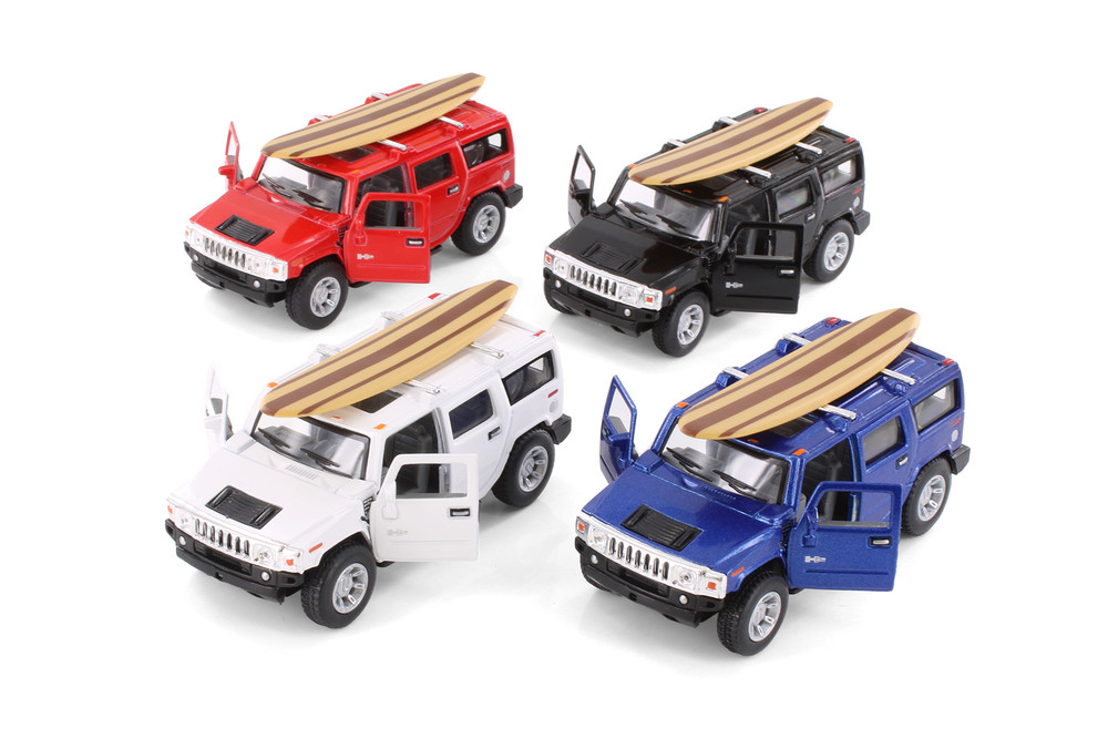 2008 Hummer H2 SUV w/Surfboard, Assorted Colors, Kinsmart 5337DS1 - 1/ ...