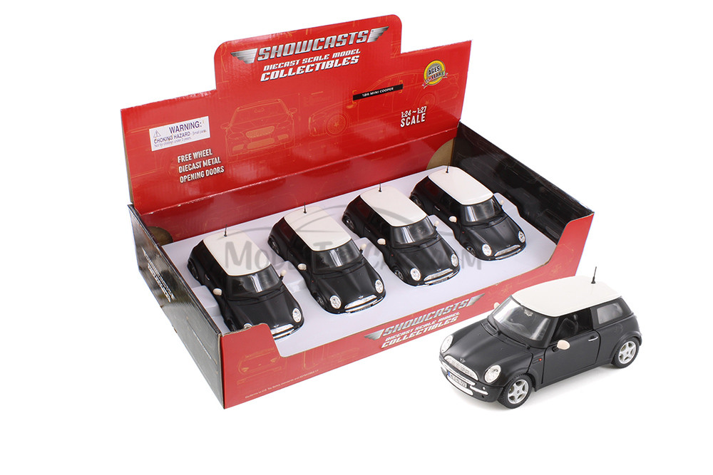Mini Cooper, Matte Black w/White Top - Showcasts 37219 - 1/24 Scale ...