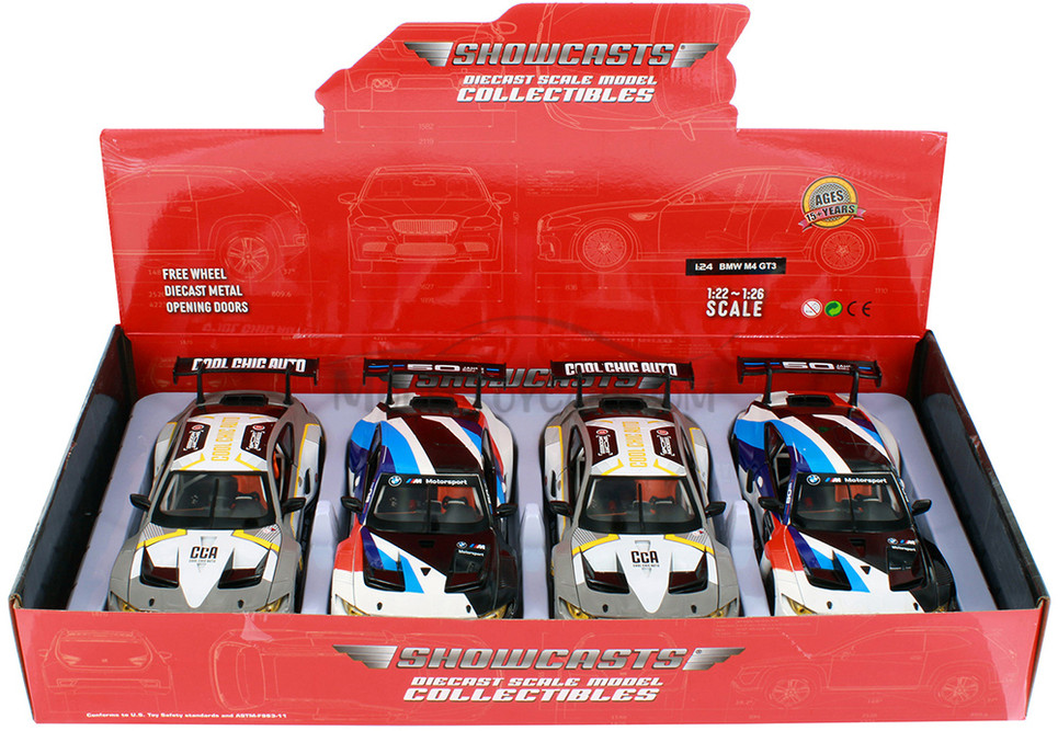 Box of 4 BMW M4 GT3 Race Car, Assortment - Showcasts 68282D - 1/24 ...