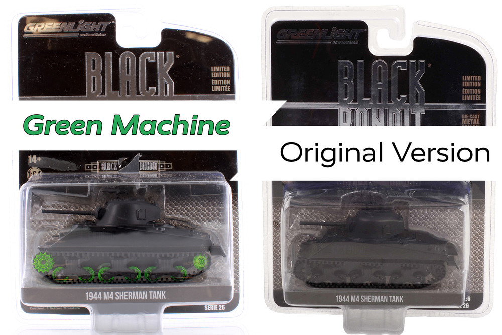 GREEN MACHINE 1944 M4 Sherman Tank, Black - Greenlight 28090A/48 - 1/64 ...