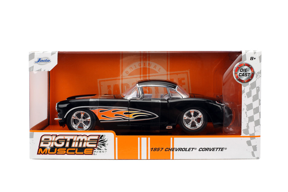 1957 Chevy Corvette Hardtop, Black w/Flames - Jada Toys 36300 - 1/24 ...