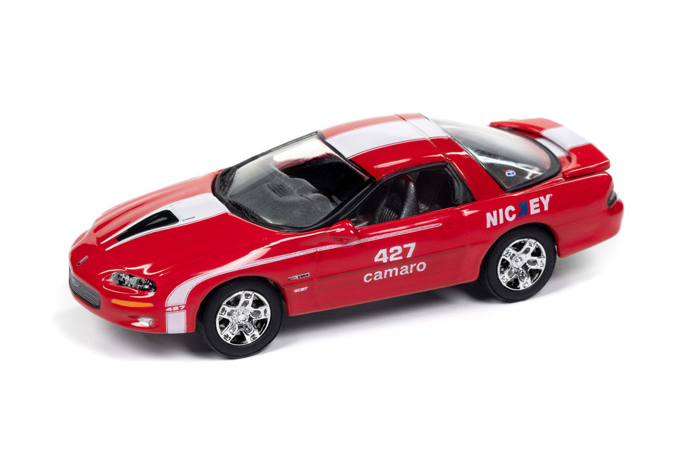 Nickey 2002 Chevy Camaro ZL1, Red w/White Stripes - Johnny Lightning ...