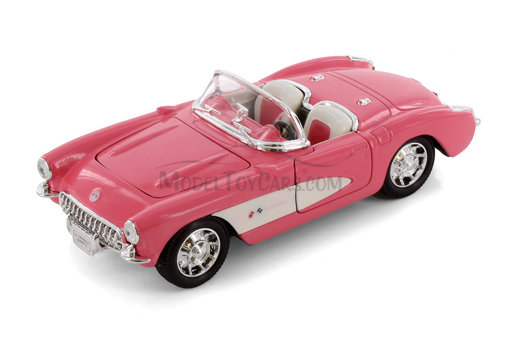 1957 Chevy Corvette Convertible, Pink w/ White - Welly 29393WPK - 1/24 ...
