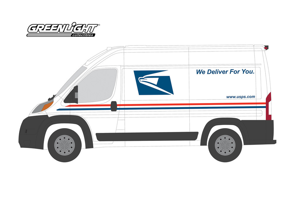 USPS 2019 Dodge Promaster Cargo Van, White - Greenlight 53010F/48 - 1/ ...