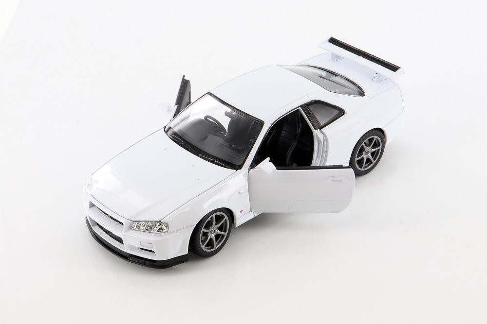Diecast Car w/Trailer - Nissan Skyline GT-R (R34), White - Welly ...