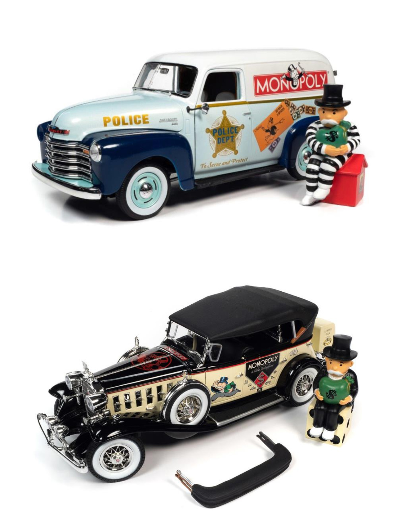 Monopoly Diecast Car Package - Two 1/18 Sclae Diecast Model Cars - ModelToyCars.com
