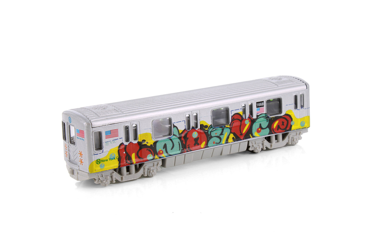 Metro Subway NYC N Line Train w/Big Apple Graffiti, Silver - Showcasts ...