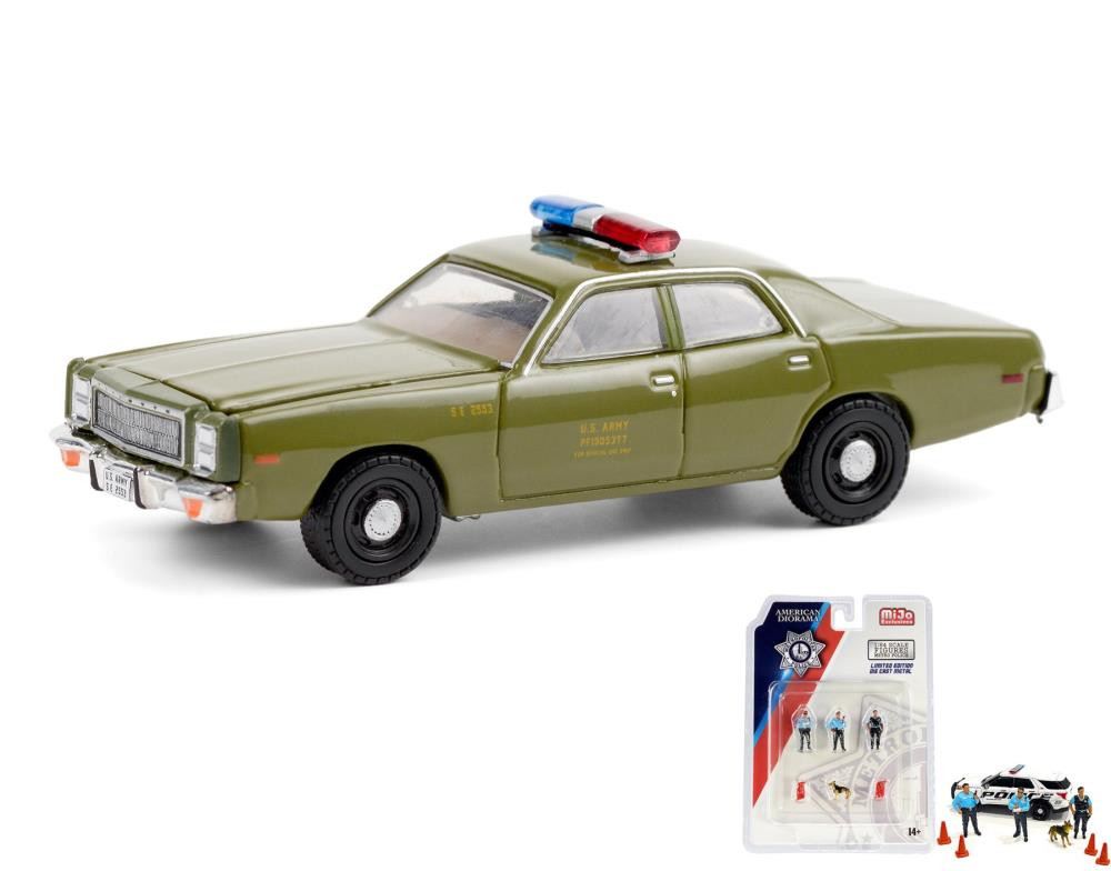 Diecast Police Car w/Police Figurines - 1977 Plymouth Fury U.S. Army ...