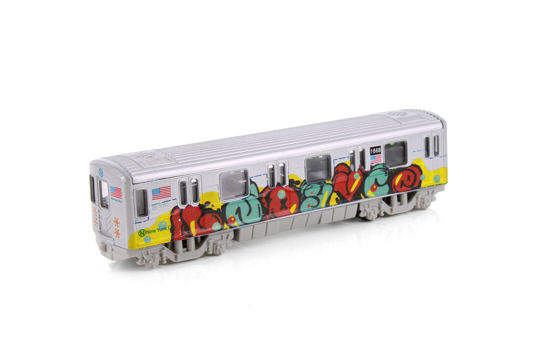 Metro Subway NYC N Line Train w/Big Apple Graffiti, Silver - Showcasts ...