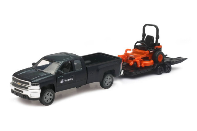 Chevy Pickup w/ Kubota Z700 Lawn Mower, Black/Orange - New Ray SS-34263A - Diecast Car ...