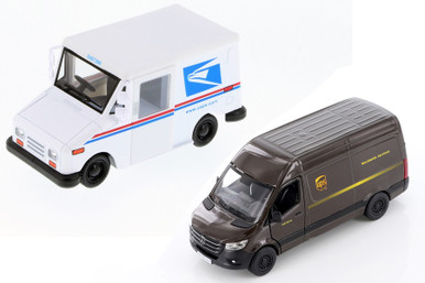 UPS/USPS Carrier Van 2 Pack, Brown/White - Kinsmart 5430D-5112D - 1/34 ...