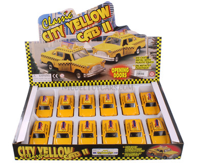 Box of 12 Diecast Model Cars - Yellow City Taxi Cab, Yellow, 4.5 Inch ...