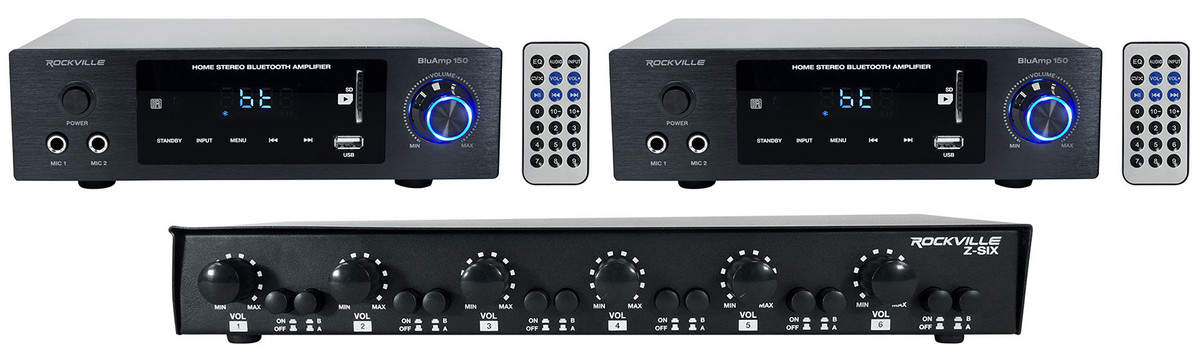 Multi Zone Audio System w/2) Rockville BLUAMP 150 Receivers+Volume ...